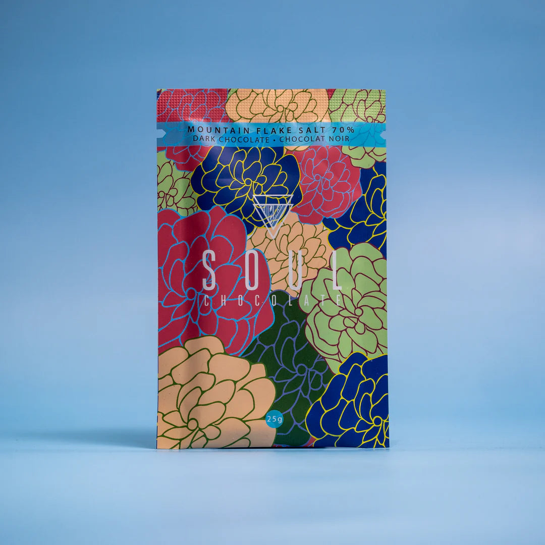 Soul Chocolate – Mountain Flake Salt 70% Dark Chocolate – Quince Flowers